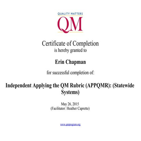 Applying the QM Rubric Certificateation | PPT