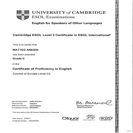 University of Cambridge Certificate of Proficiency in English | PDF