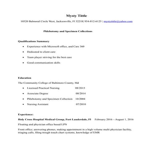 Phlebotomy Resume | RTF
