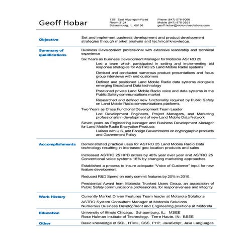 Geoff Hobar Resume 2015 | PDF