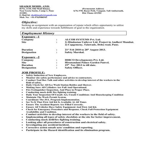 Safety Officer CV | PDF