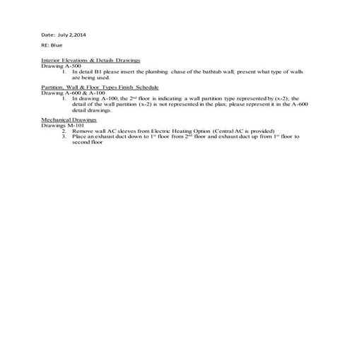 Architect drawing memo | DOCX