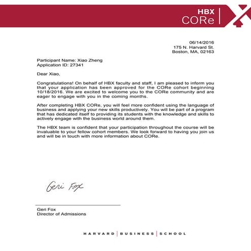 HBX Acceptance Letter | PDF