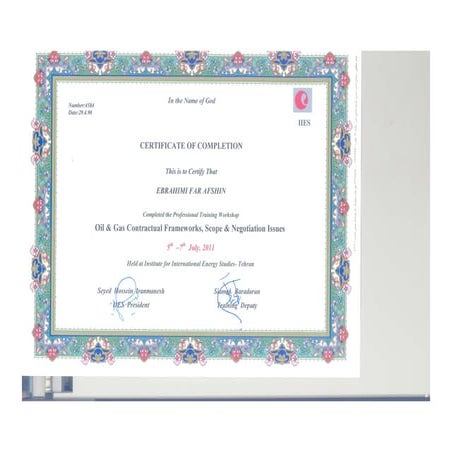 IIES OIL AND GAS CONTRACT CERTIFICATE HELD BY TOTAL IN TEHRAN | PDF