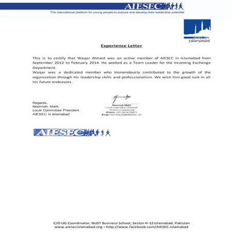 Referrence Letter[AIESEC] | PDF