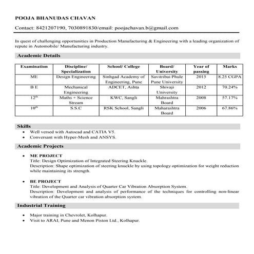 Resume Pooja Chavan | PDF
