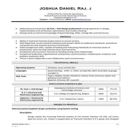 JOSHUA DANIEL RAJ - SV resume | DOC