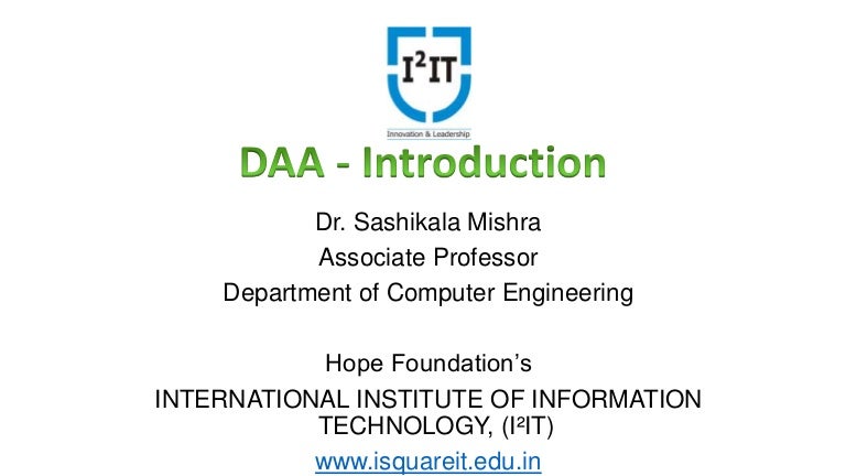 Daa Introduction To Algorithms And Application