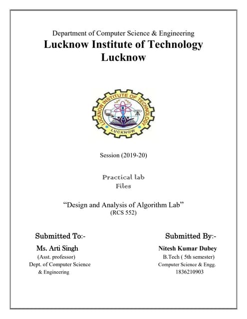 Design And Analysis Of Algorithm Lab Files Pdf