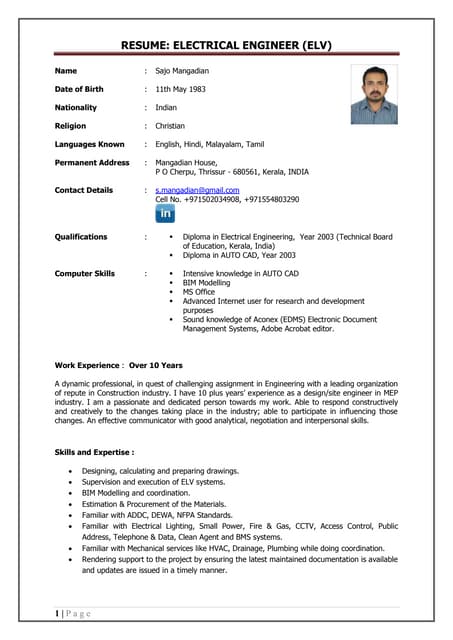CV - ELV ENGINEER | PDF