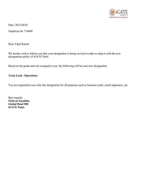 REDESIGNATION LETTER (1) | PDF | Business Administration | Business