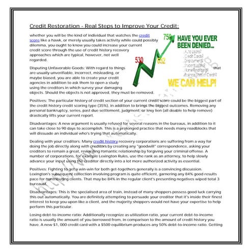Credit Restoration - Real Steps to Improve Your Credit: | PDF