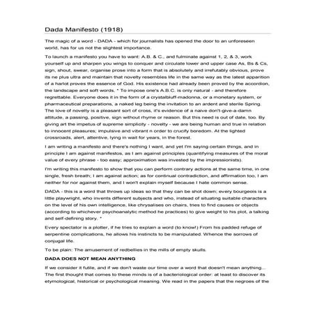 Dada manifesto 1918 | PDF | Painting | Arts and Crafts