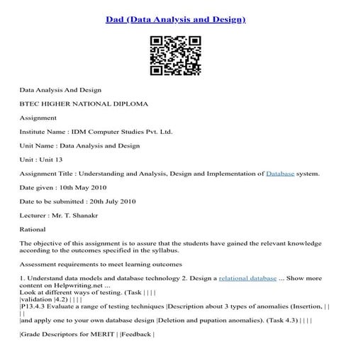 Dad (Data Analysis And Design) | PDF