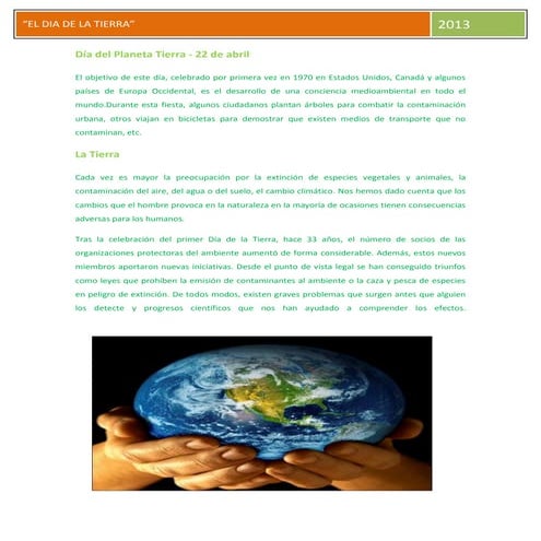 Dia del planeta tierra | DOCX