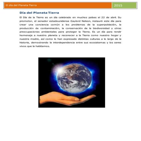 Día del planeta tierra dn | DOCX