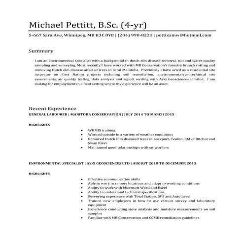 Michael Pettitt Resume - 2015 | DOCX