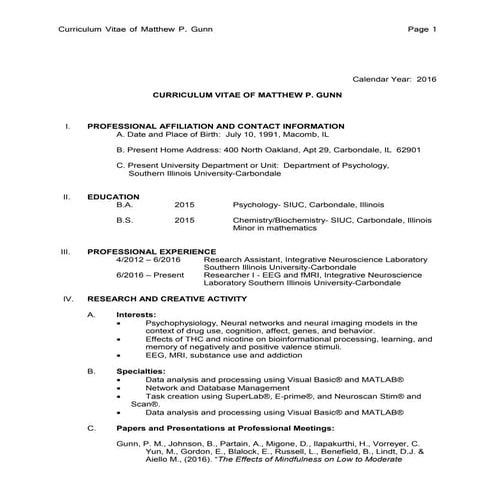 2016 CV - Matthew P. Gunn | PDF