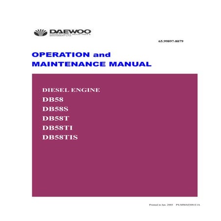 Daewoo doosan db58 ti diesel engine service repair manual | PDF