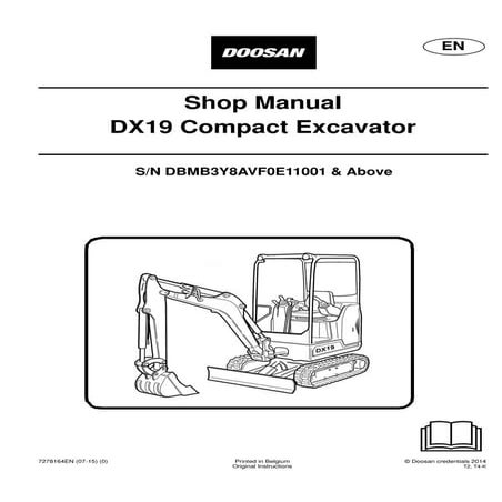 Daewoo doosan dx19 compact excavator service repair manual (sn dbmb3 ...