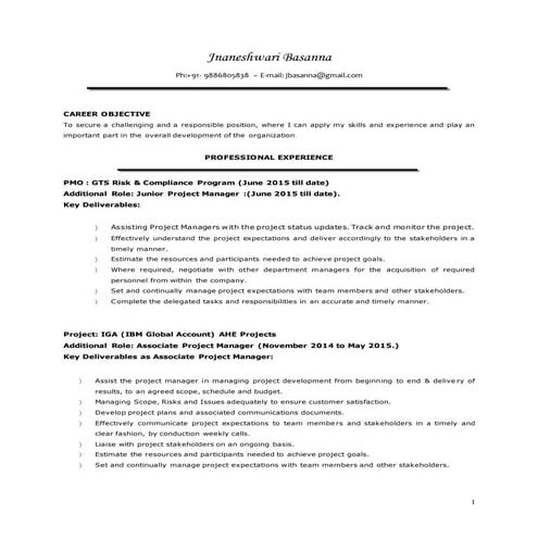 Jnaneshwari Basanna Resume Summary | DOCX