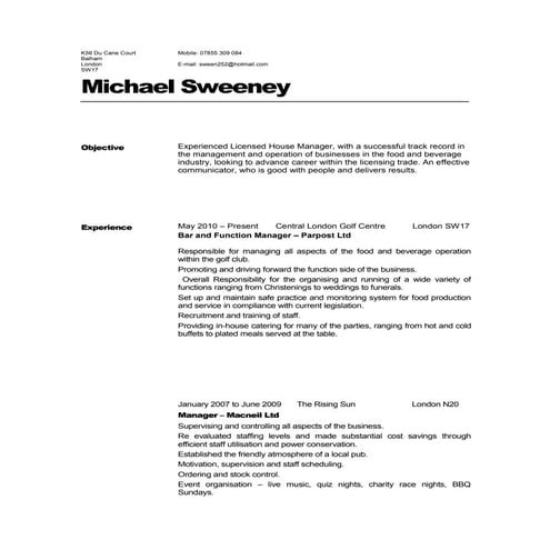 Mike Sweeney CV | PDF