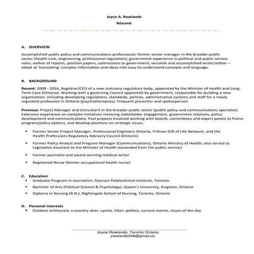 Joyce Rowlands Résumé 2016 | PDF