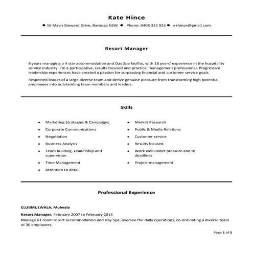 CV KHince | DOC | Business Administration | Business