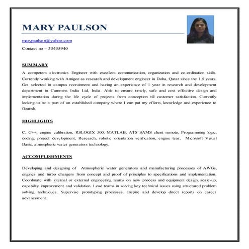 MARY PAULSON CV | PDF