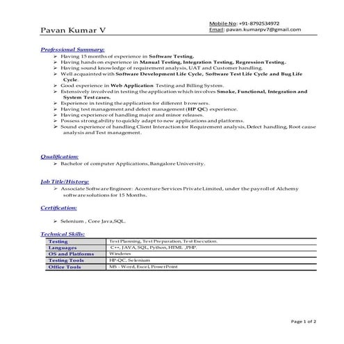 Resume Sample For Qa Tester | PDF