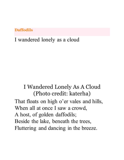 I wandered lonely as a cloud | PPT | Poetry | Books and Literature