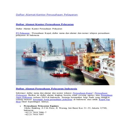 Daftar alamat kantor perusahaan pelayaran | DOCX