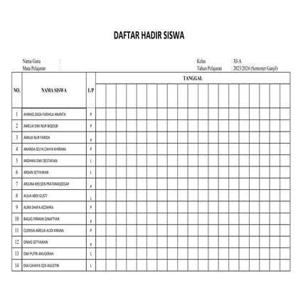 Contoh Bentuk Daftar Kehadiran Siswa Docx