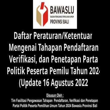 Daftar Peraturan atau Ketentuan Pengawasan Tahapan Pendaftaran dan ...