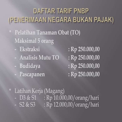 Tarif PNBP di B2P2TOOT Tawangmangu | PPTX