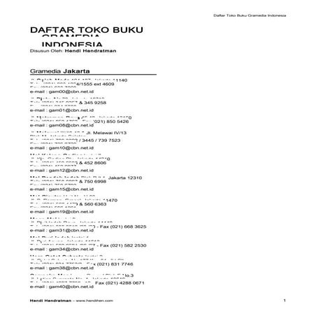 Daftar toko buku gramedia indonesia | DOC