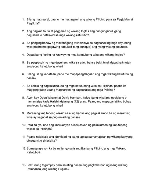 Survey questionaire @ Filipino | DOCX