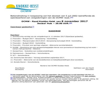 Agenda openbaar gedeelte raadszitting 8 november 2017 | DOCX