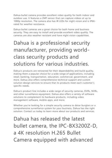 Advantages of Dahua Cameras.pdf | Cameras and Camcorders | Consumer Electronics