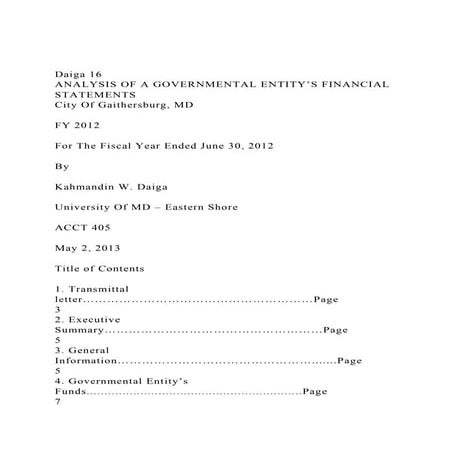 Daiga 16ANALYSIS OF A GOVERNMENTAL ENTITY’S FINANCIAL STATEMEN.docx