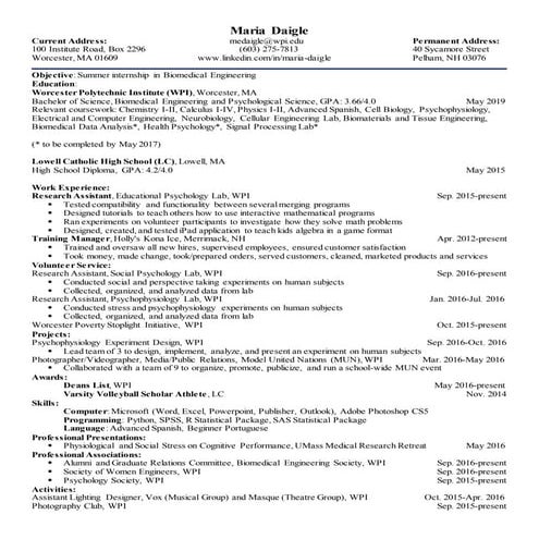 Maria Daigle - 2017 Resume | DOCX