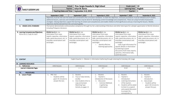 Daily Lesson Log English 10 Quarter 4 Week 4ITY Q4 L4.docx | Homework and Study | Education