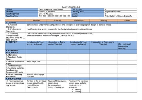 DLP MAPEH 8, Volleyball.docx | Volleyball | Sports