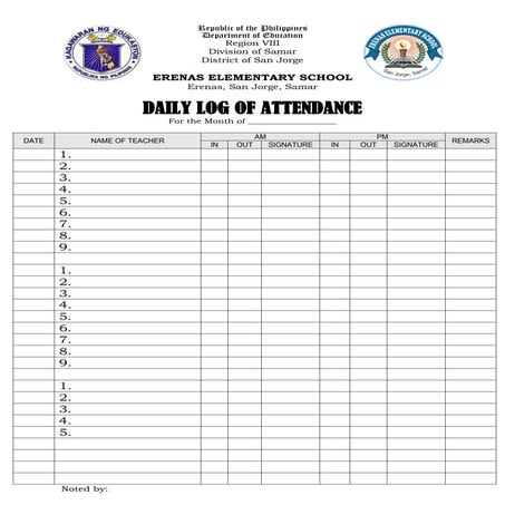 daily-log-of-attendance- document for teacher | DOCX