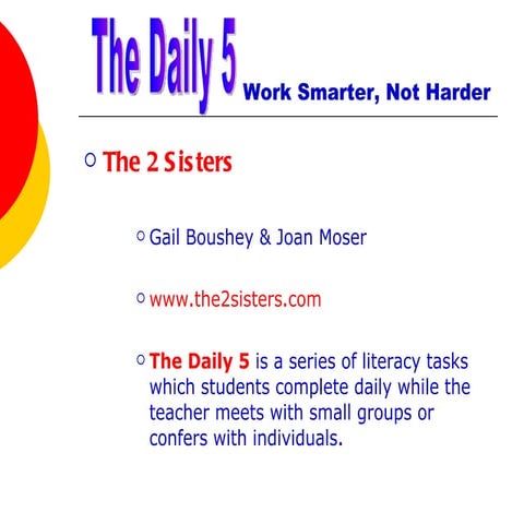 Daily 5 power point - Presentation/Summary by Susan Tegen | PPT