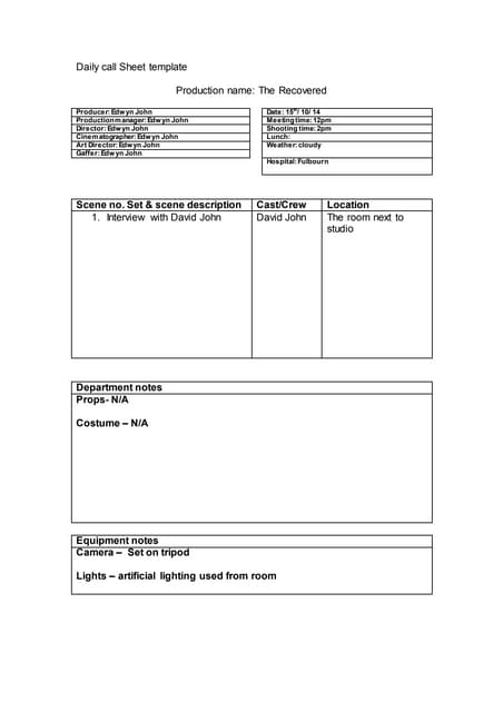 Daily call sheet 1 | DOCX