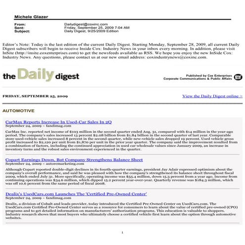 Daily Digest 9 25 09 Edition | PDF