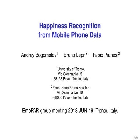 Daily Happiness Recognition from Mobile Phone Data | PDF