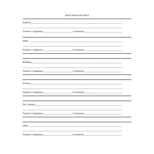 Daily homework sheet | DOC