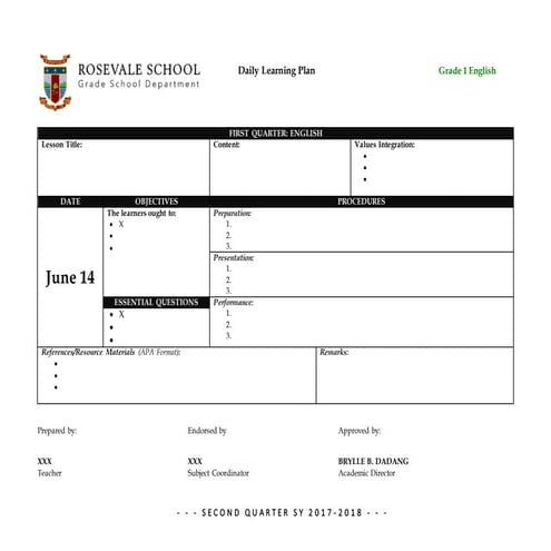 Daily learning plan template | DOCX